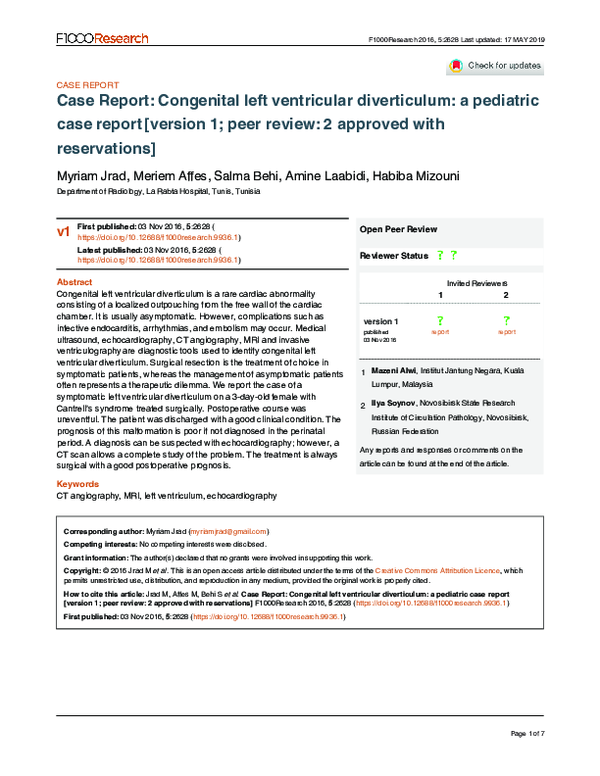 (PDF) Case Report: Congenital left ventricular diverticulum: a ...