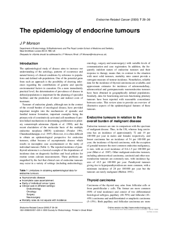 (PDF) The epidemiology of endocrine tumours