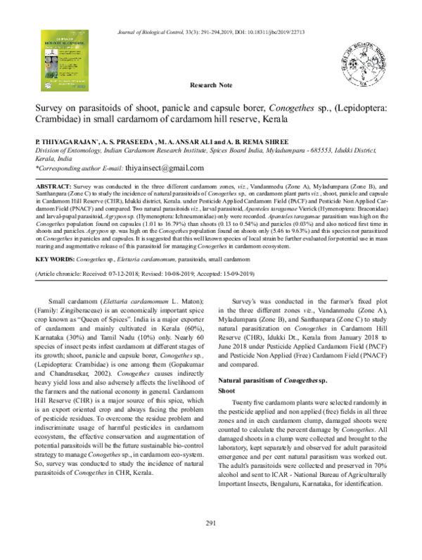 (PDF) Survey on parasitoids of shoot, panicle and capsule borer ...