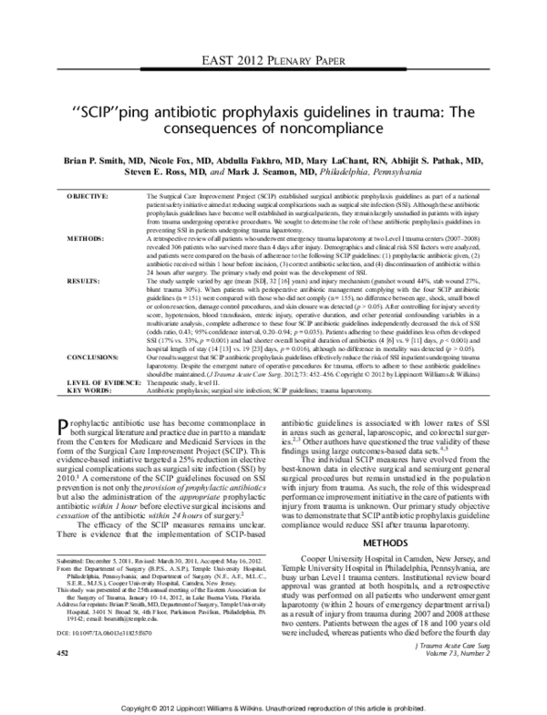 (PDF) SCIP"ping antibiotic prophylaxis guidelines in trauma: The ...