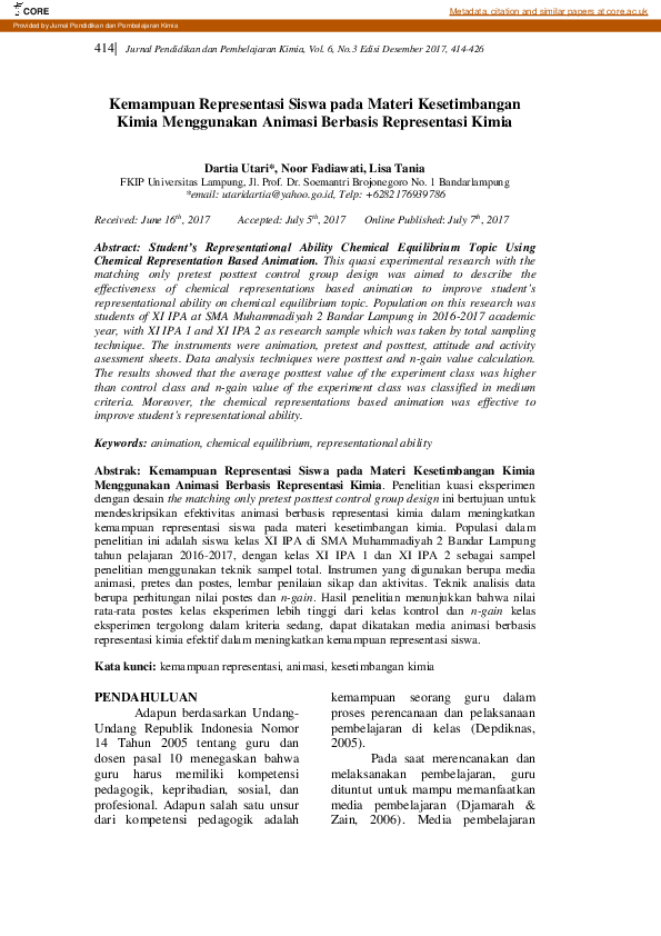 (PDF) Kemampuan Representasi Siswa Pada Materi Kesetimbangan Kimia Menggunakan Animasi Berbasis ...