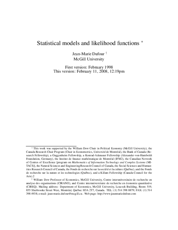 (PDF) Statistical models and likelihood functions