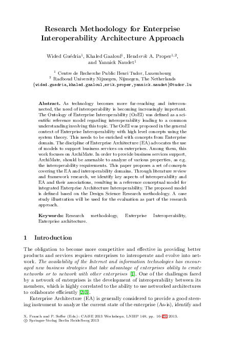 (PDF) Research methodology for enterprise interoperability architecture approach
