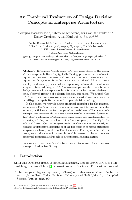 (PDF) An Empirical Evaluation of Design Decision Concepts in Enterprise Architecture
