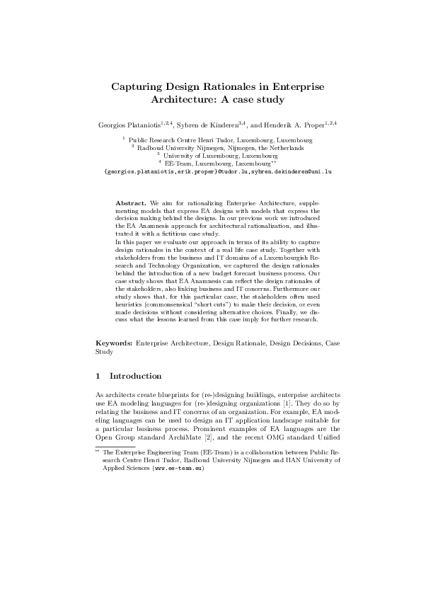 (PDF) Capturing Design Rationales in Enterprise Architecture: A Case Study