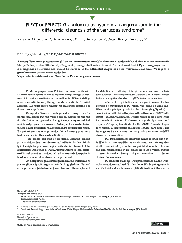 Plect Or Pplect Granulomatous Pyoderma Gangrenosum In The Differential