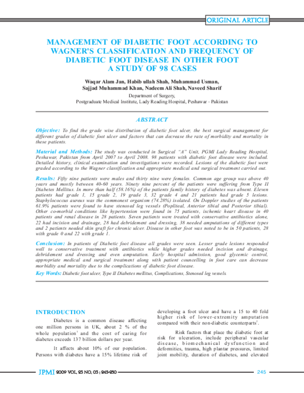 (PDF) Management of Diabetic Foot According to Wagner's Classification and Frequency of Diabetic ...