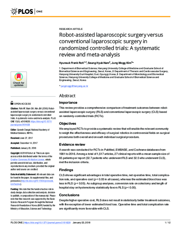 Pdf Robot Assisted Laparoscopic Surgery Versus Conventional