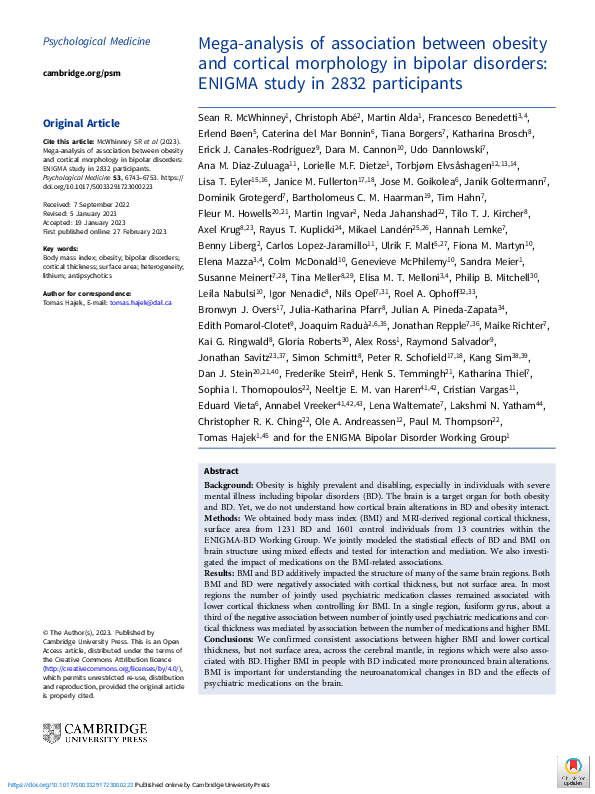 (PDF) Mega-analysis of association between obesity and cortical ...