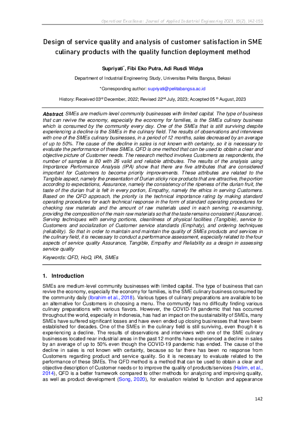 (PDF) Design of service quality and analysis of customer satisfaction in SME culinary products ...