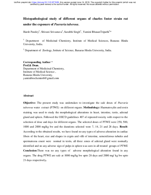 (PDF) Histopathological Study Of Different Organs Of Charles Foster ...