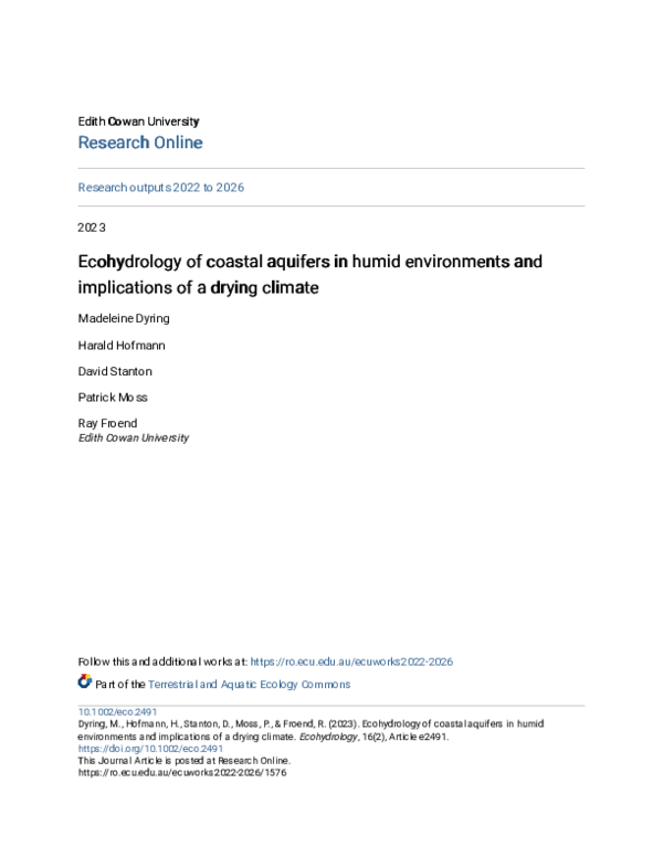 (PDF) Ecohydrology of coastal aquifers in humid environments and implications of a drying climate