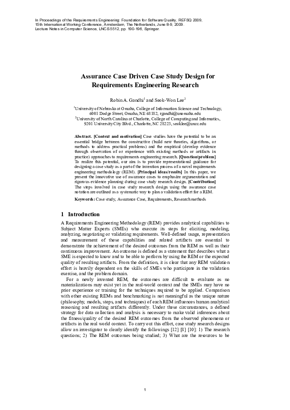 (PDF) Assurance Case Driven Case Study Design for Requirements ...