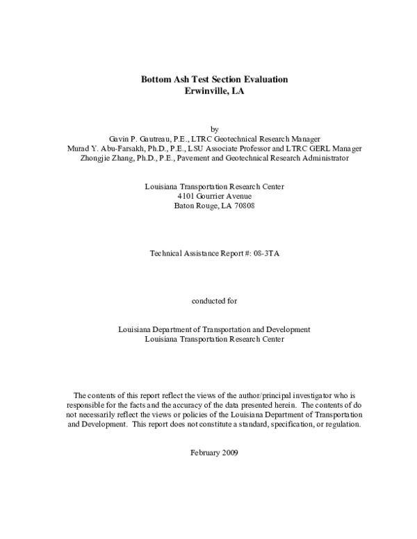 (PDF) Bottom Ash Test Section Evaluation Erwinville, LA