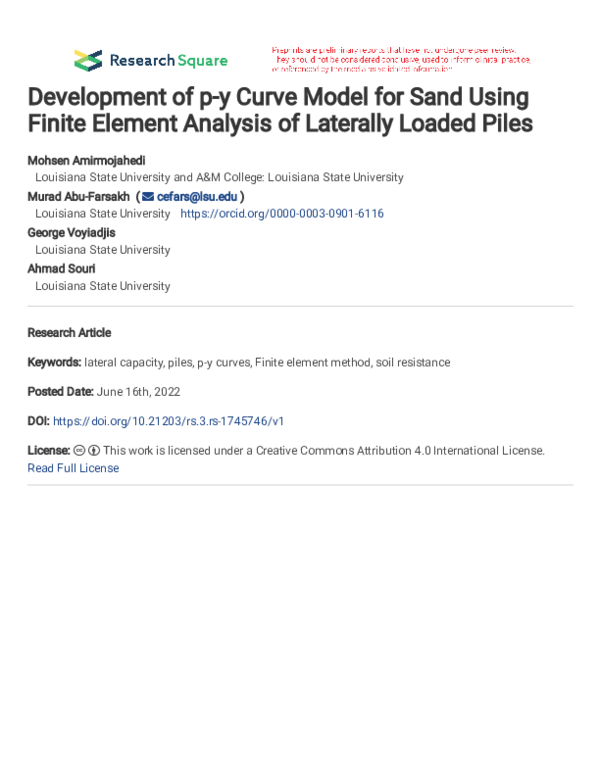 Pdf Development Of P Y Curve Model For Sand Using Finite Element