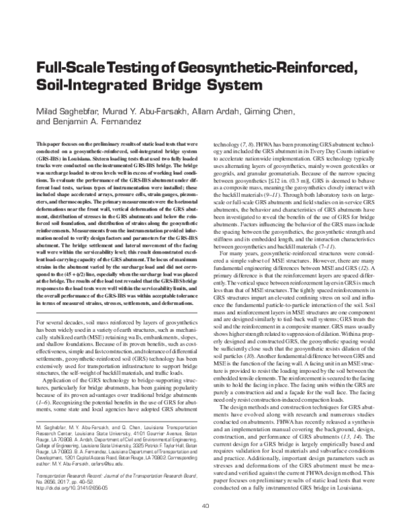 (PDF) Full-Scale Testing of Geosynthetic-Reinforced, Soil-Integrated ...