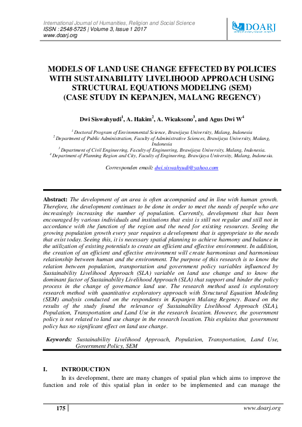 (PDF) Models of Land Use Change Effected by Policies with Sustainability Livelihood Approach ...