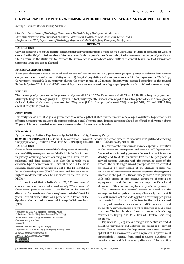 (PDF) Cervical Pap Smear Pattern- Comparison of Hospital and Screening ...