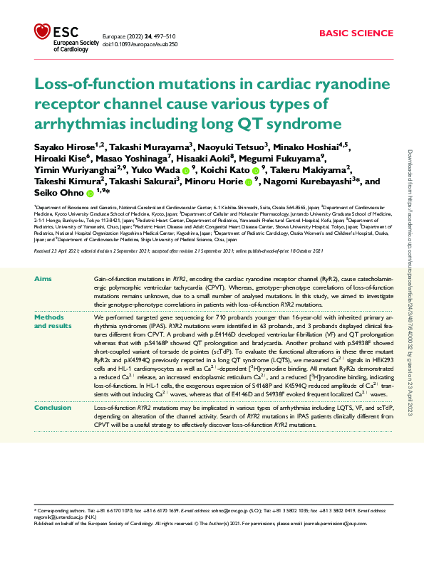(PDF) Loss-of-function mutations in cardiac ryanodine receptor channel cause various types of ...