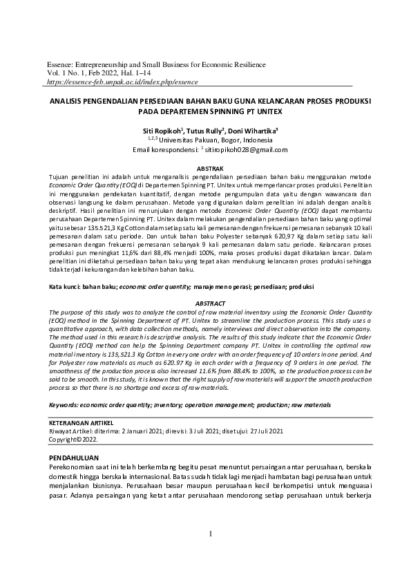 (PDF) Analisis Pengendalian Persediaan Bahan Baku Guna Kelancaran Proses Produksi Pada ...