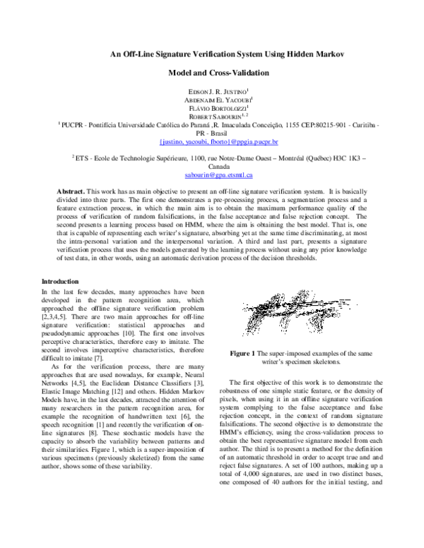 Pdf An Off Line Signature Verification System Using Hidden Markov Model And Cross Validation
