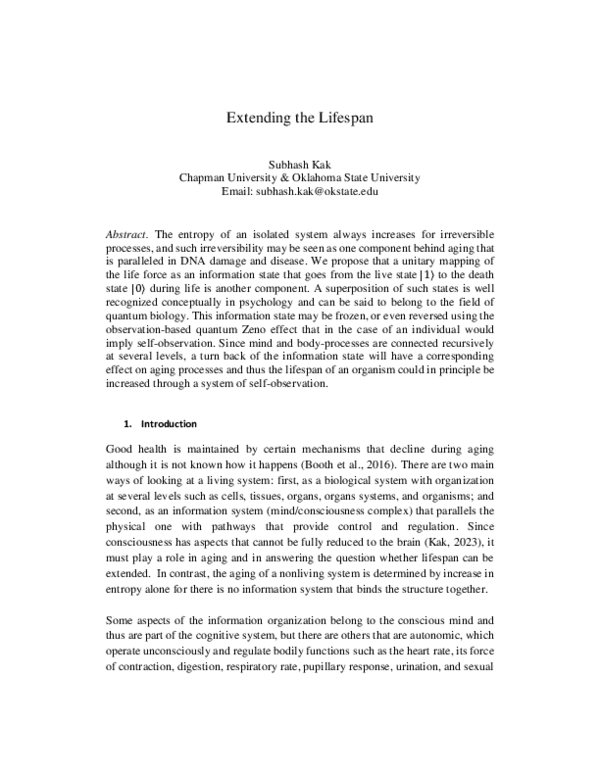 (PDF) Extending the Lifespan