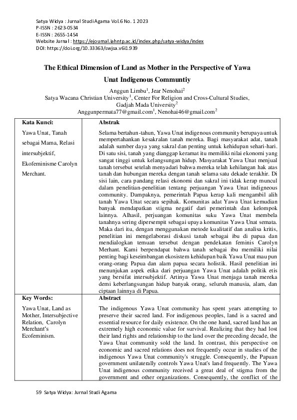 (PDF) The Ethical Dimension of Land as Mother in the Perspective of ...