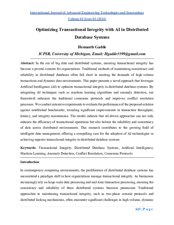 Pdf Optimizing Transactional Integrity With Ai In Distributed Database Systems