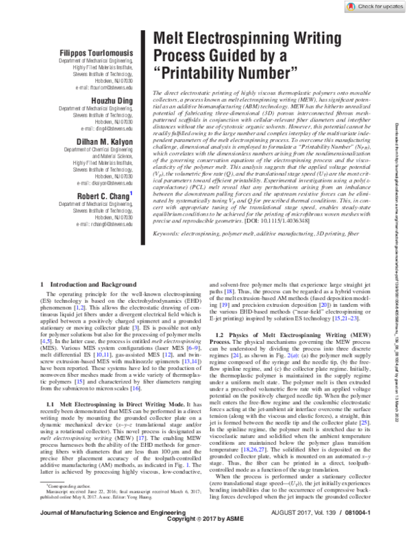 (PDF) Melt Electrospinning Writing Process Guided by a “Printability ...
