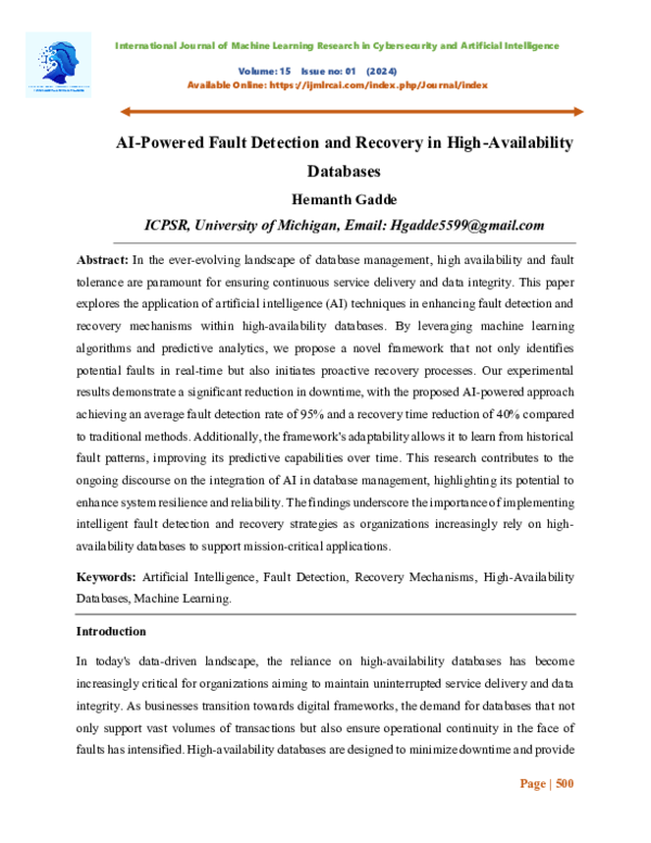 (PDF) AI-Powered Fault Detection and Recovery in High-Availability Databases