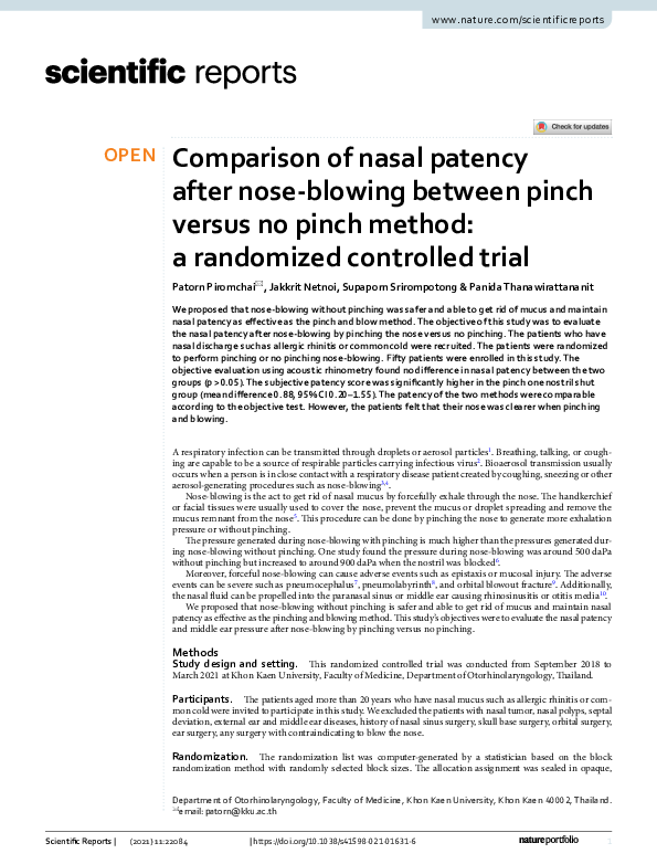 (PDF) Comparison of nasal patency after nose-blowing between pinch ...