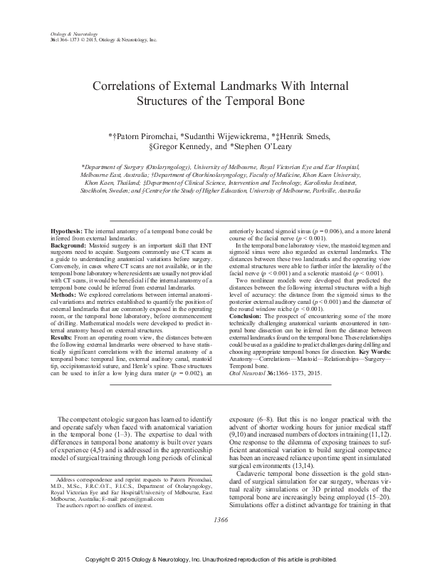 (PDF) Correlations of External Landmarks With Internal Structures of the Temporal Bone
