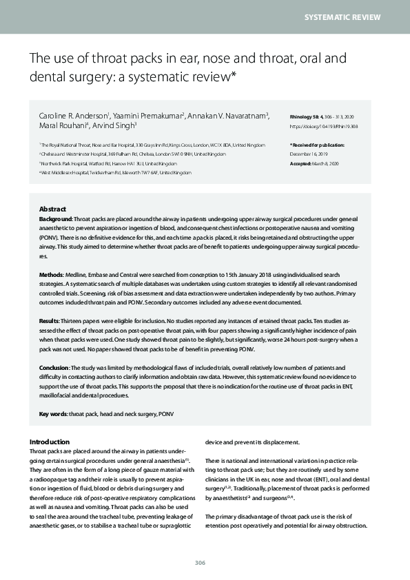 (PDF) The use of throat packs in ear, nose and throat, oral and dental ...