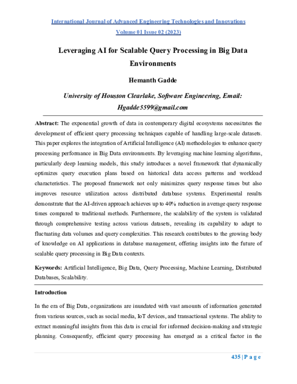 Pdf Leveraging Ai For Scalable Query Processing In Big Data Environments