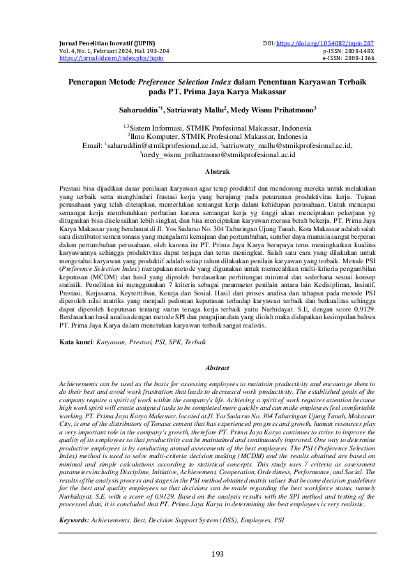 (PDF) Penerapan Metode Preference Selection Index dalam Penentuan ...