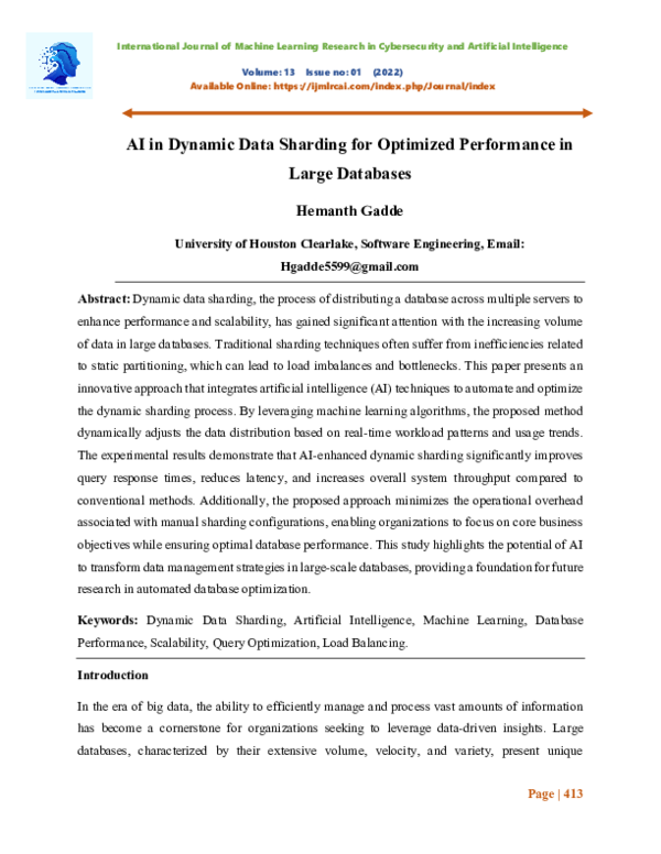 (PDF) AI in Dynamic Data Sharding for Optimized Performance in Large ...