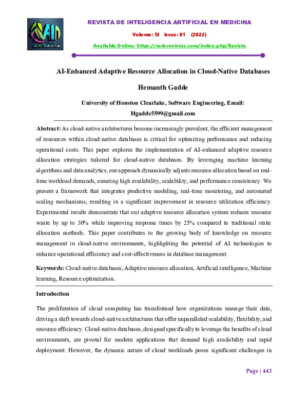 (PDF) AI-Enhanced Adaptive Resource Allocation in Cloud-Native Databases