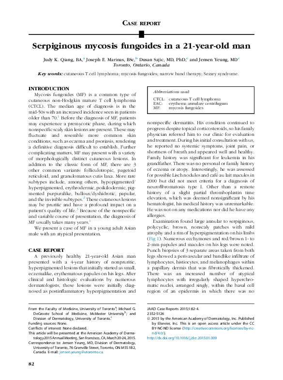 (PDF) Serpiginous mycosis fungoides in a 21-year-old man