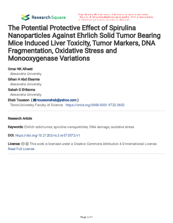 (PDF) The Potential Protective Effect of Spirulina Nanoparticles ...