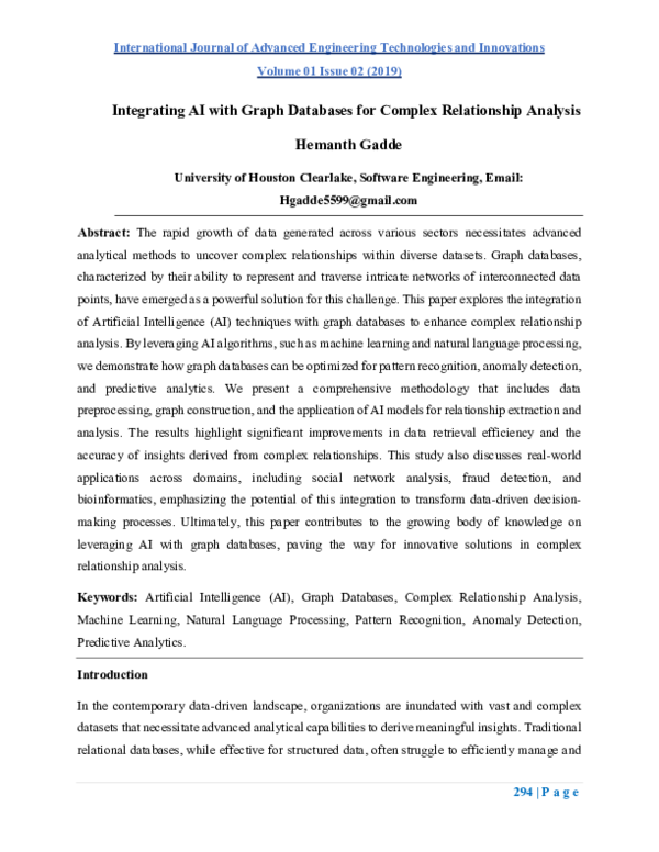 (PDF) Integrating AI with Graph Databases for Complex Relationship Analysis