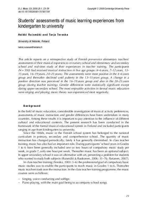 (PDF) Students' assessments of music learning experiences from ...