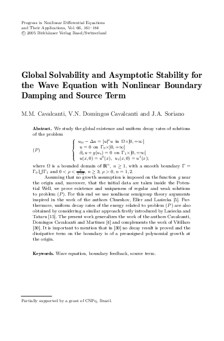 (PDF) Global Solvability and Asymptotic Stability for the Wave Equation with Nonlinear Boundary ...