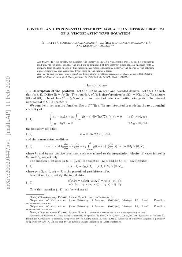 (PDF) Exponential Stability for a Transmission Problem of a ...