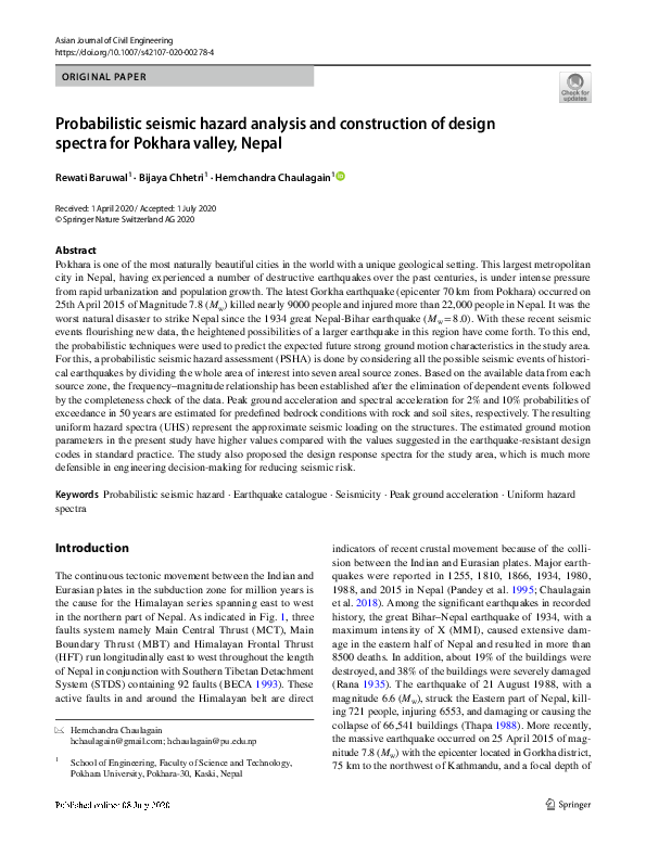 (PDF) Probabilistic seismic hazard analysis and construction of design spectra for Pokhara ...