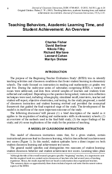 (PDF) Teaching Behaviors, Academic Learning Time, and Student ...