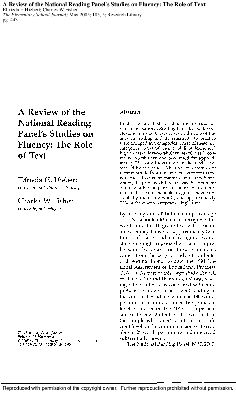 (PDF) A Review of the National Reading Panel’s Studies on Fluency: The ...