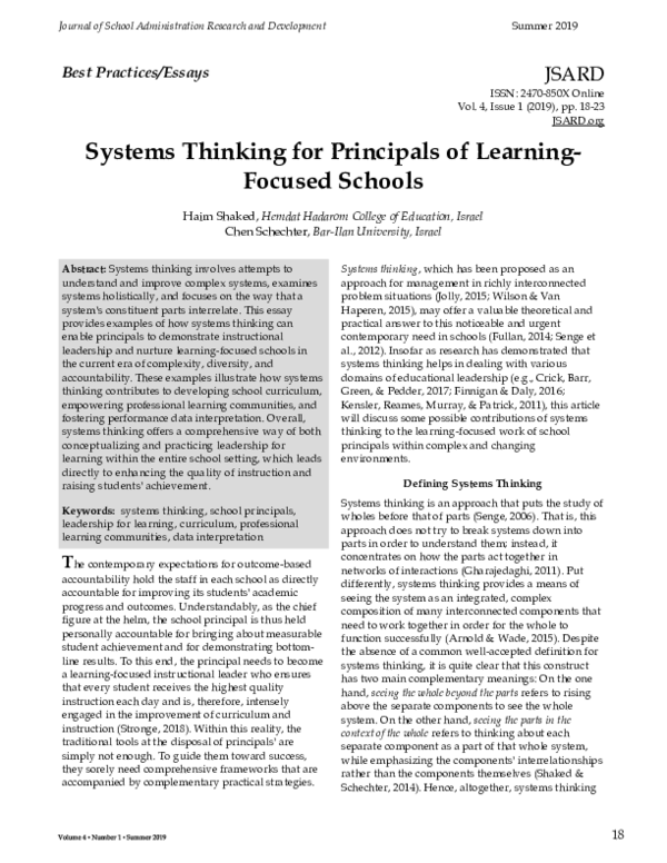 (PDF) Systems Thinking for Principals of Learning- Focused Schools