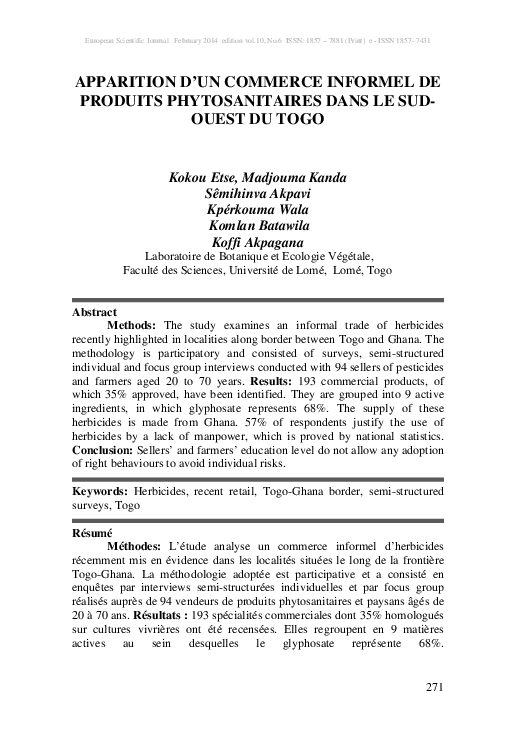 (PDF) Apparition D’Un Commerce Informel De Produits Phytosanitaires ...