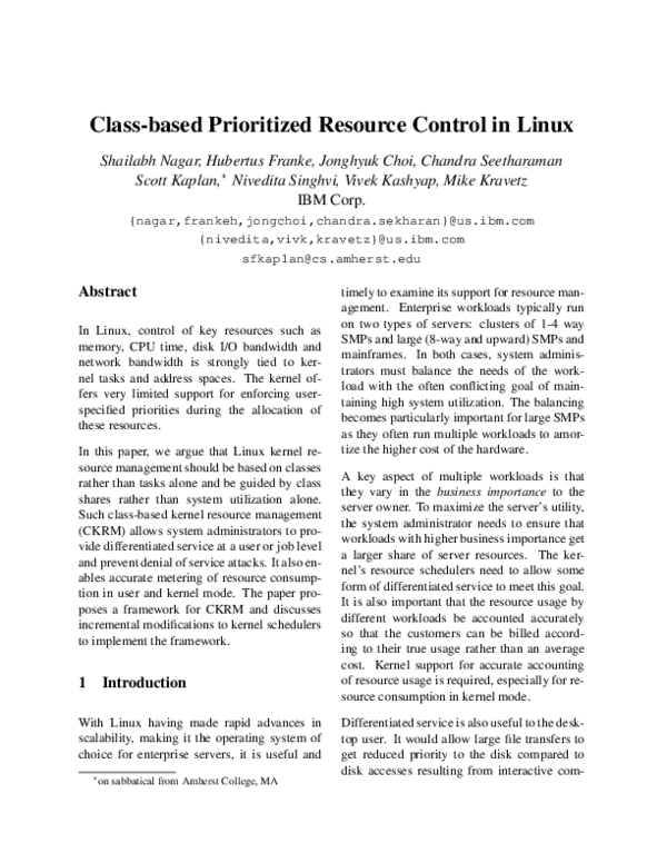 (PDF) Class-based prioritized resource control in Linux