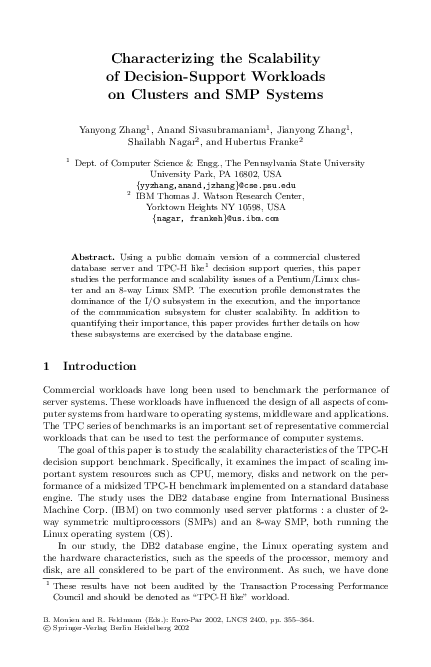 (PDF) Characterizing the Scalability of Decision- Support Workloads on Clusters and SMP Systems